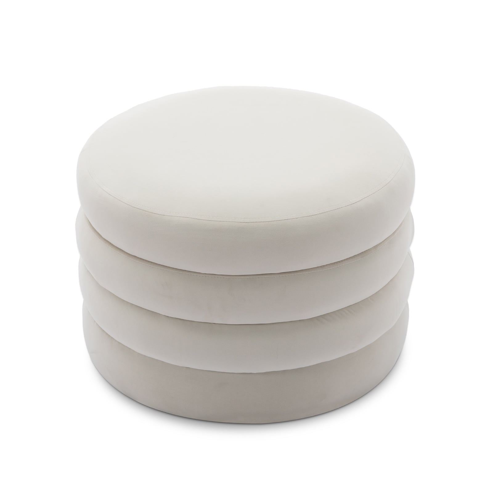 007-Velvet Fabric Storage Round Ottoman Footstool With Wooden Shelving ...