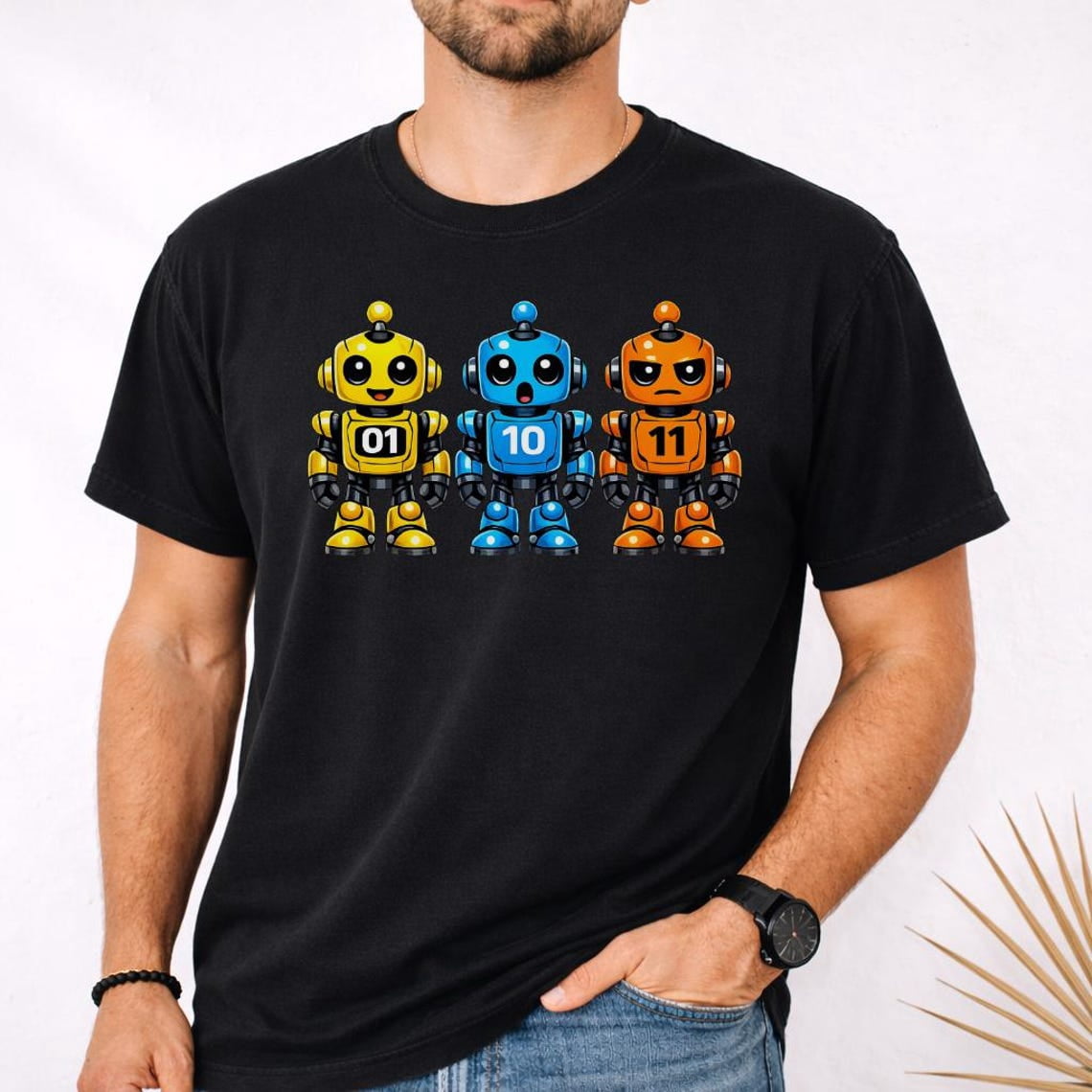 01 10 11 Robot Shirt - Cute Robots Tee, Binary Code T-Shirt, Programmer ...