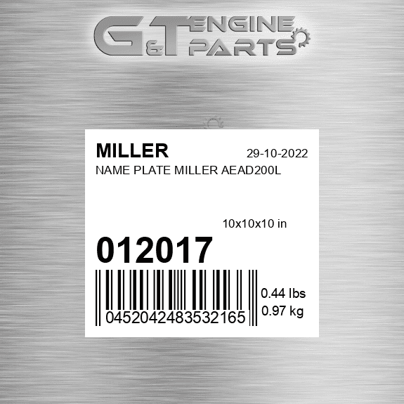 012017 NAME PLATE MILLER AEAD200L fits Miller (New OEM) - Walmart.com