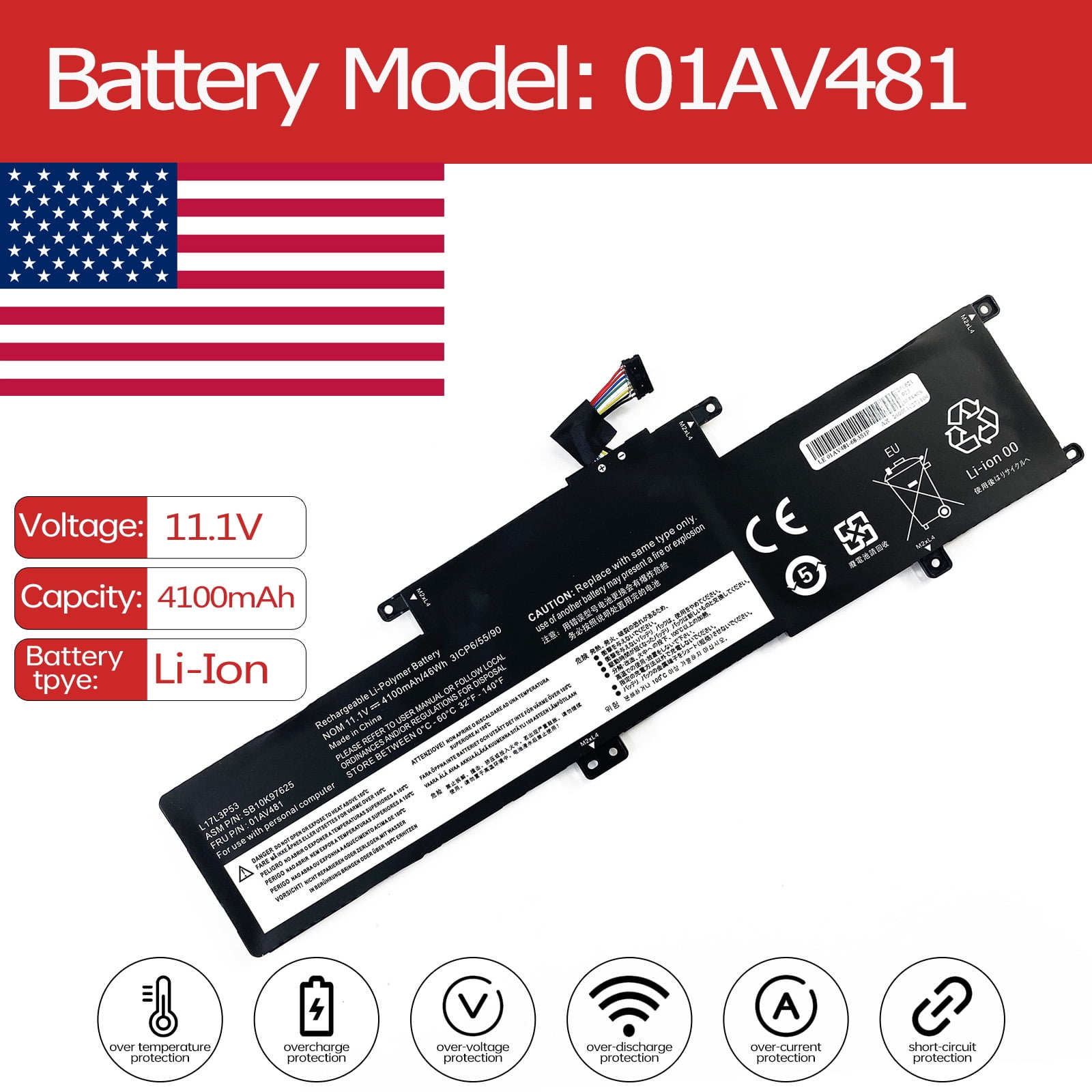 01AV481 Battery for Lenovo ThinkPad L380-20M8 L380-20M7 SB10T83134 ...
