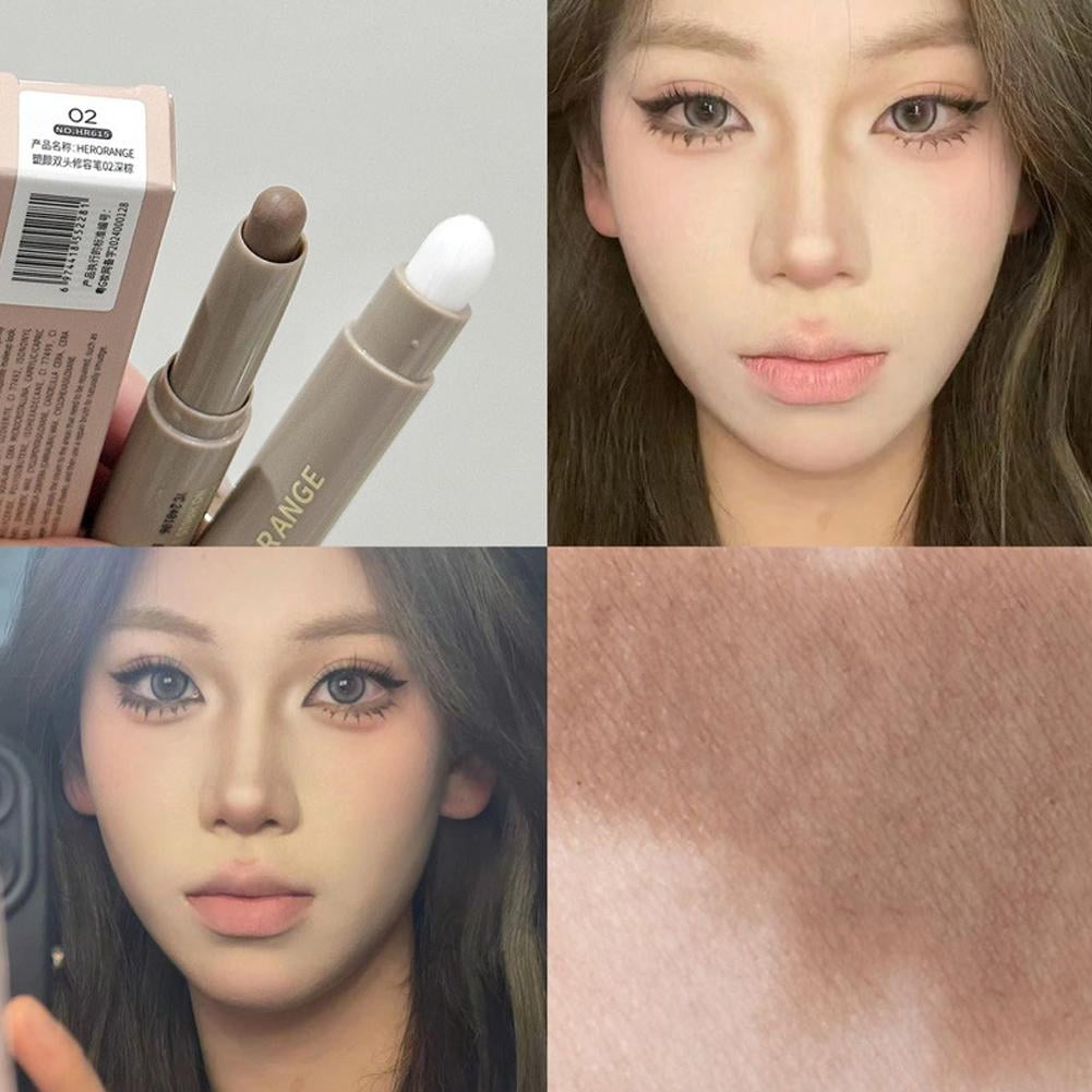 02# Dark Brown Herorange~Double-Head Contour Pen With Brush For Nose Shadow And Shadow, Dual ...