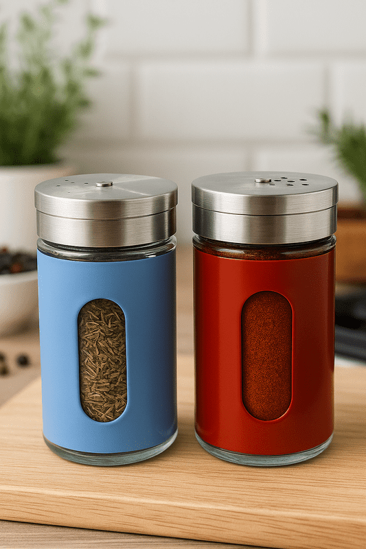 02 PCS Glass Salt and Pepper Jars Spice Containers Masala Dabba Salt ...