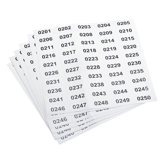 0201 to 0250 Consecutive Number Stickers Inventory Label Sheets for ...