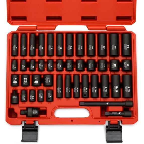 02440A 3/8-Inch-Drive Impact Socket Set, Sizes 5/16" to 3/4" and Metric ...