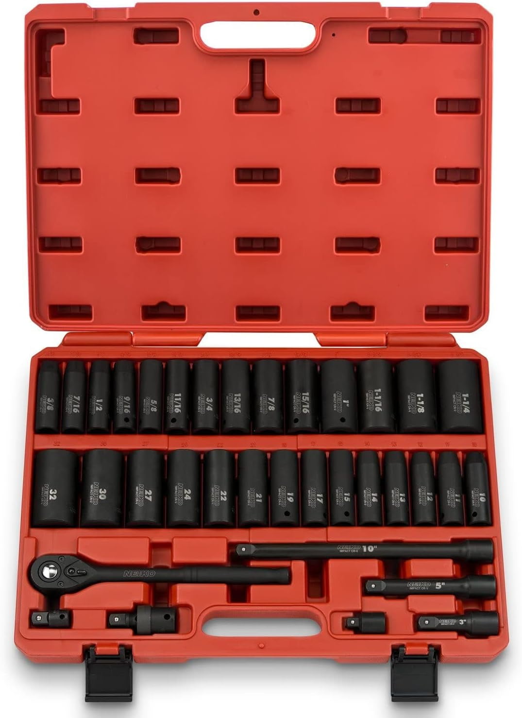 02446A 1/2" Impact Socket Set, 35 count, Deep Socket Kit Assortment ...
