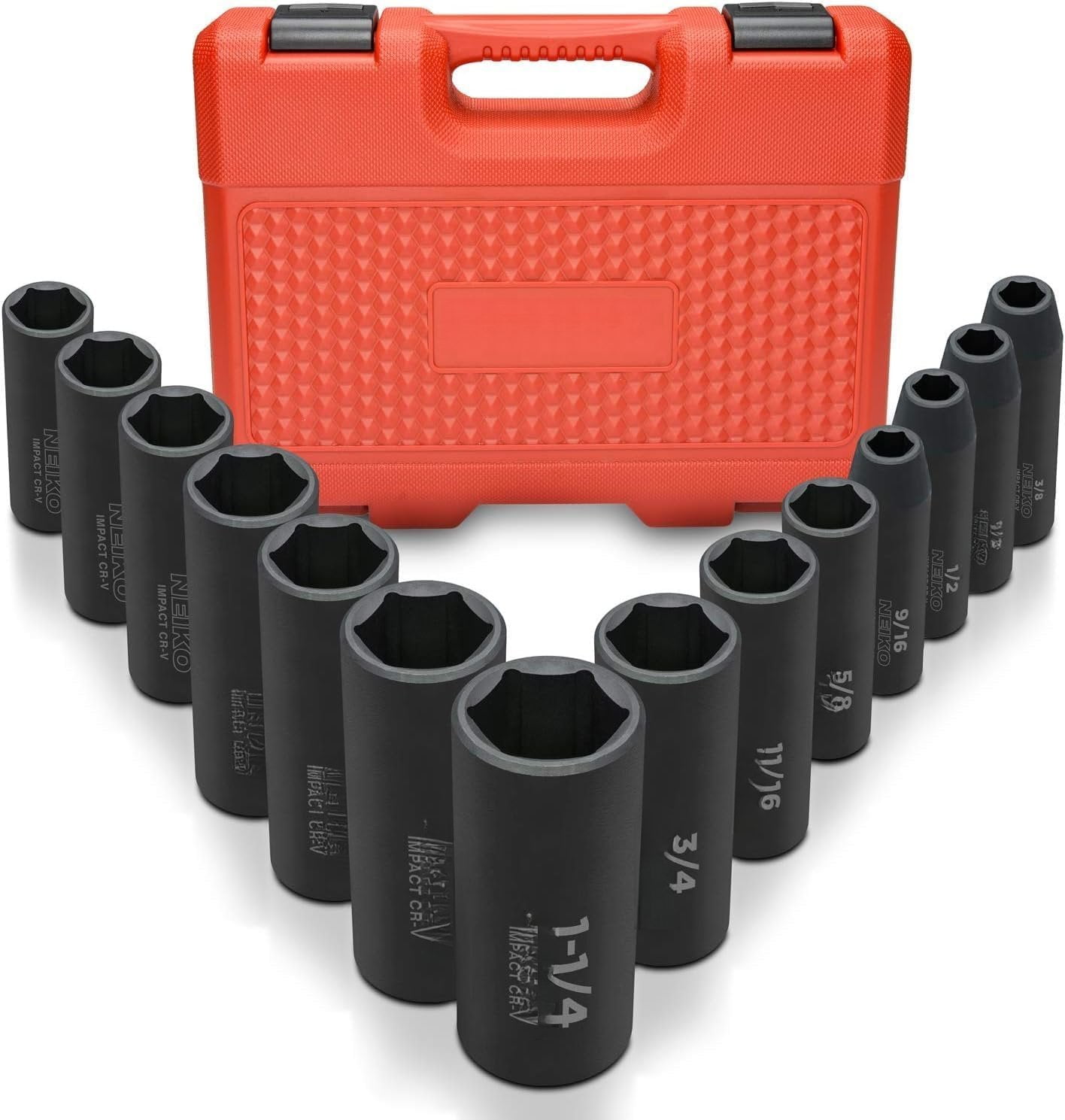 02476A 1/2" Impact Socket Set, 14 count 6 Point Impact Set, Standard ...