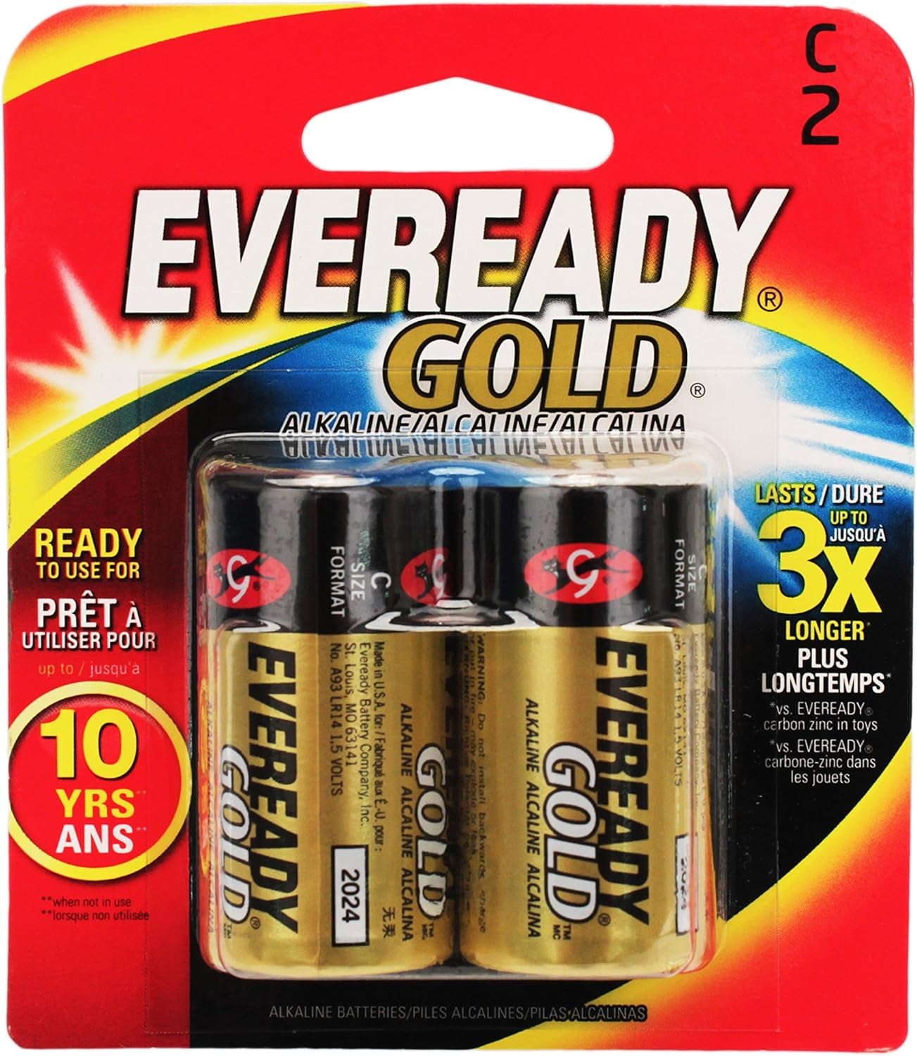 02888 - C Cell 1.5 Volt Gold Alkaline Battery (2 Pack) (A93BP-2 ...