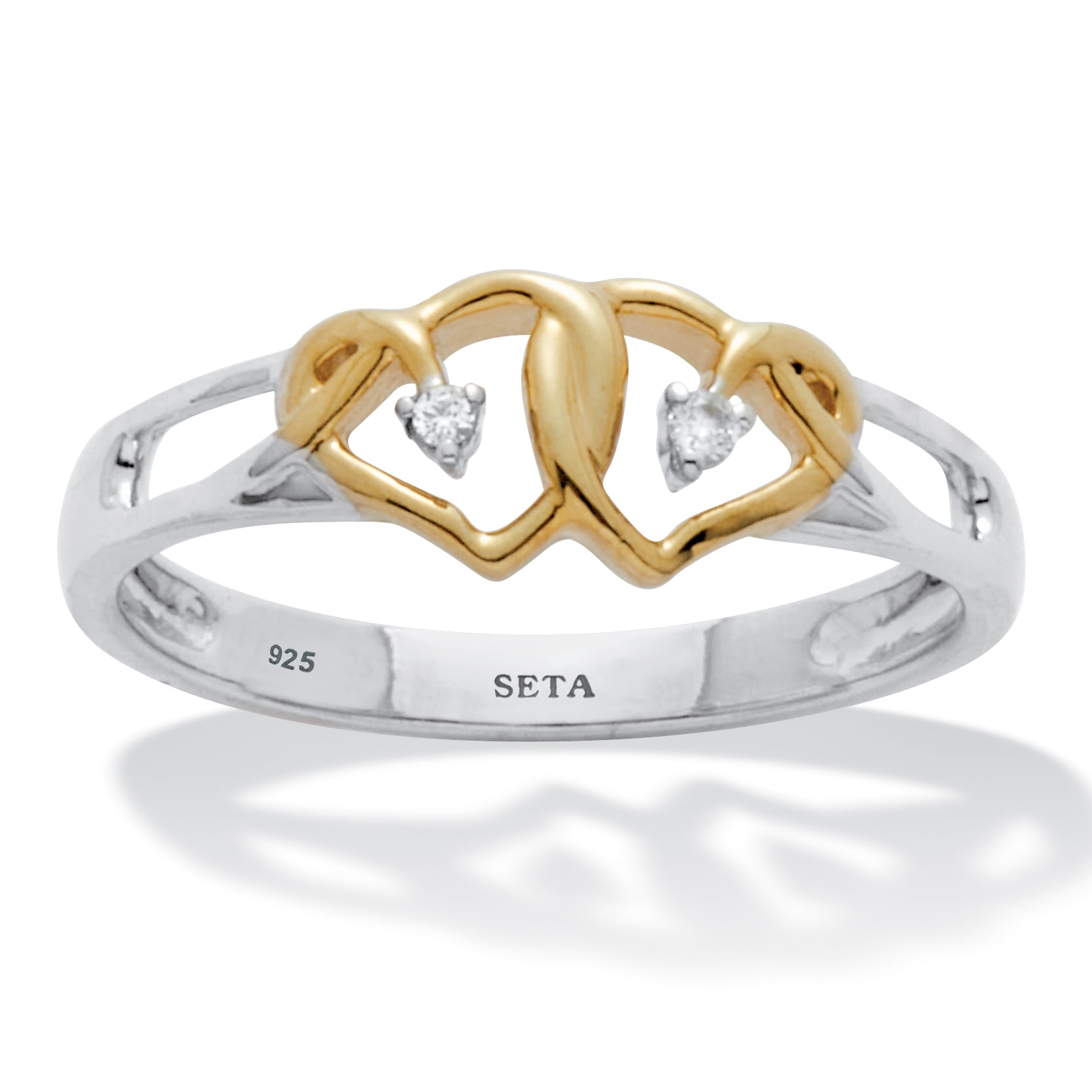 .03 TCW Diamond Tutone Sterling Silver Interlocking Heart Ring ...