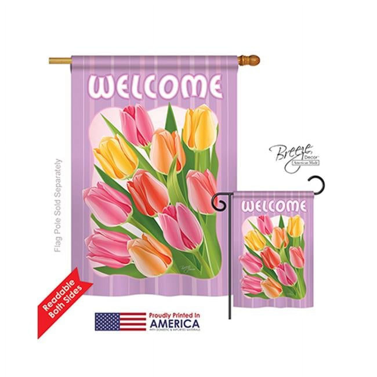 04066 Floral Welcome Tulips 2-Sided Vertical Impression House Flag 28 x ...