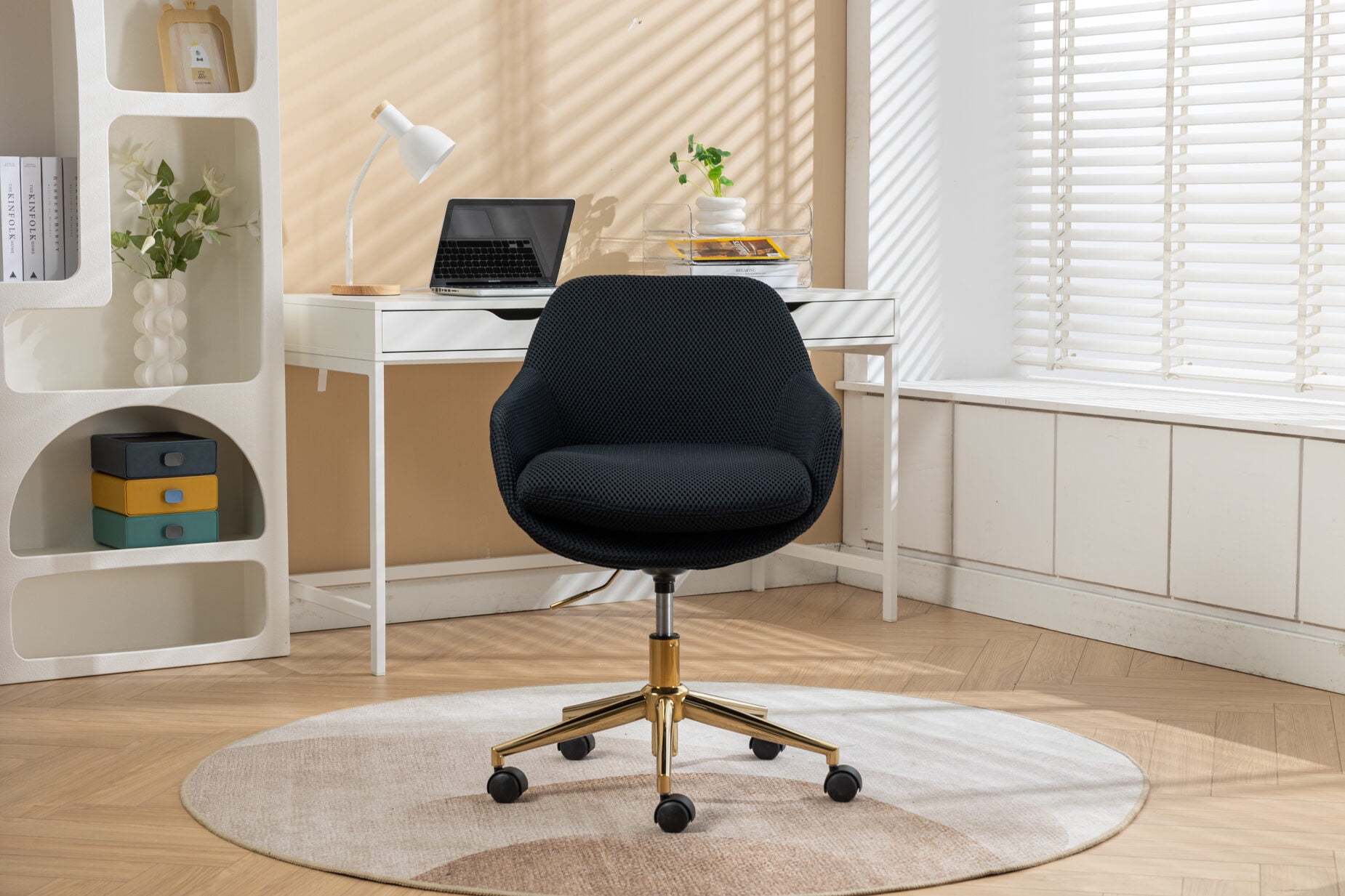 046-Office Chair with Wheel, 360°Swivel Chair with Adjustable Height ...