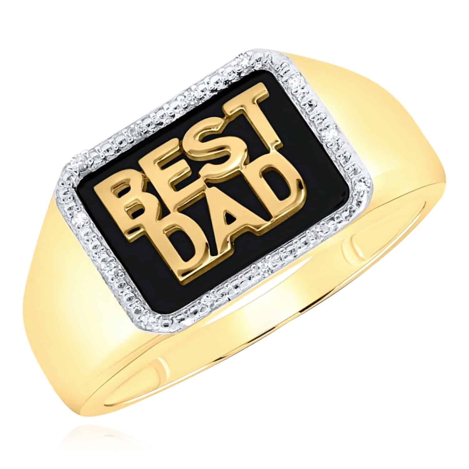 .04CTW Real Diamond 10K Yellow Gold BEST DAD Signet Ring - Walmart.com
