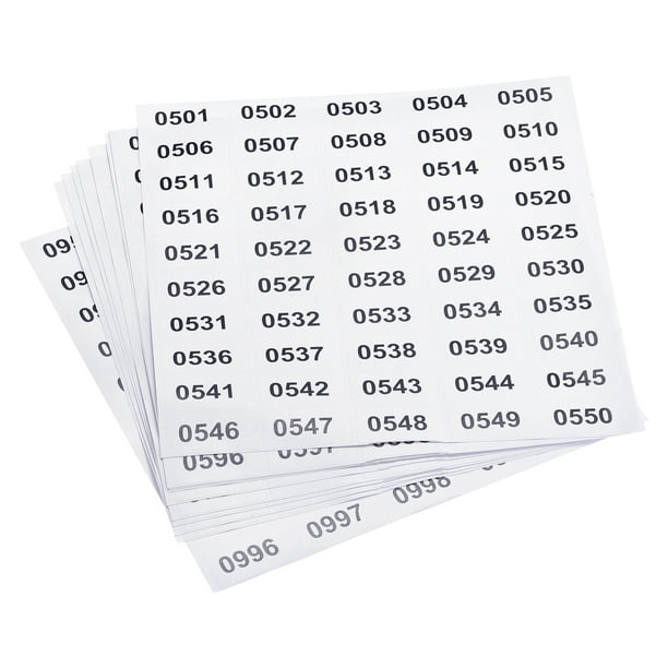 0501 to 1000 Consecutive Number Stickers Inventory Label Sheets for ...