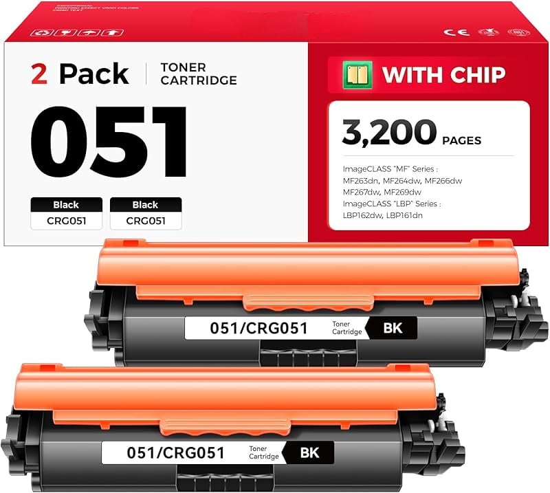 051 Black Toner Cartridge 2-Pack with chip Replacement for Canon 051 CRG-051 051H Compatible for ...