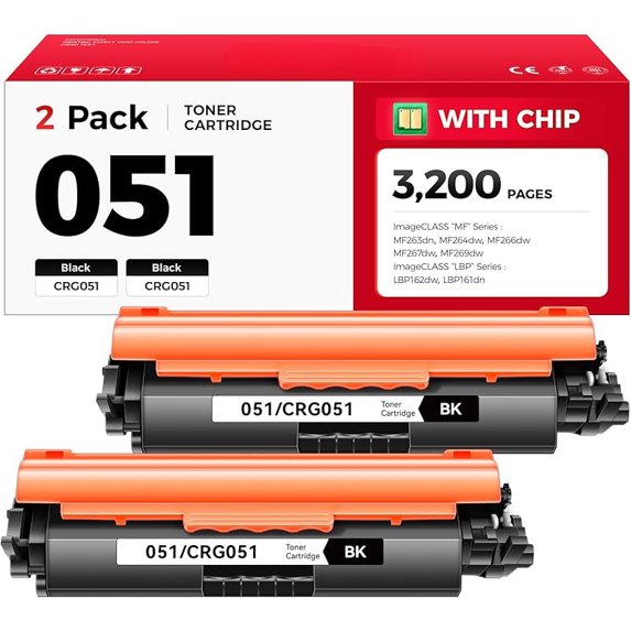 051 Black Toner Cartridge 2-Pack with chip Replacement for Canon 051 ...