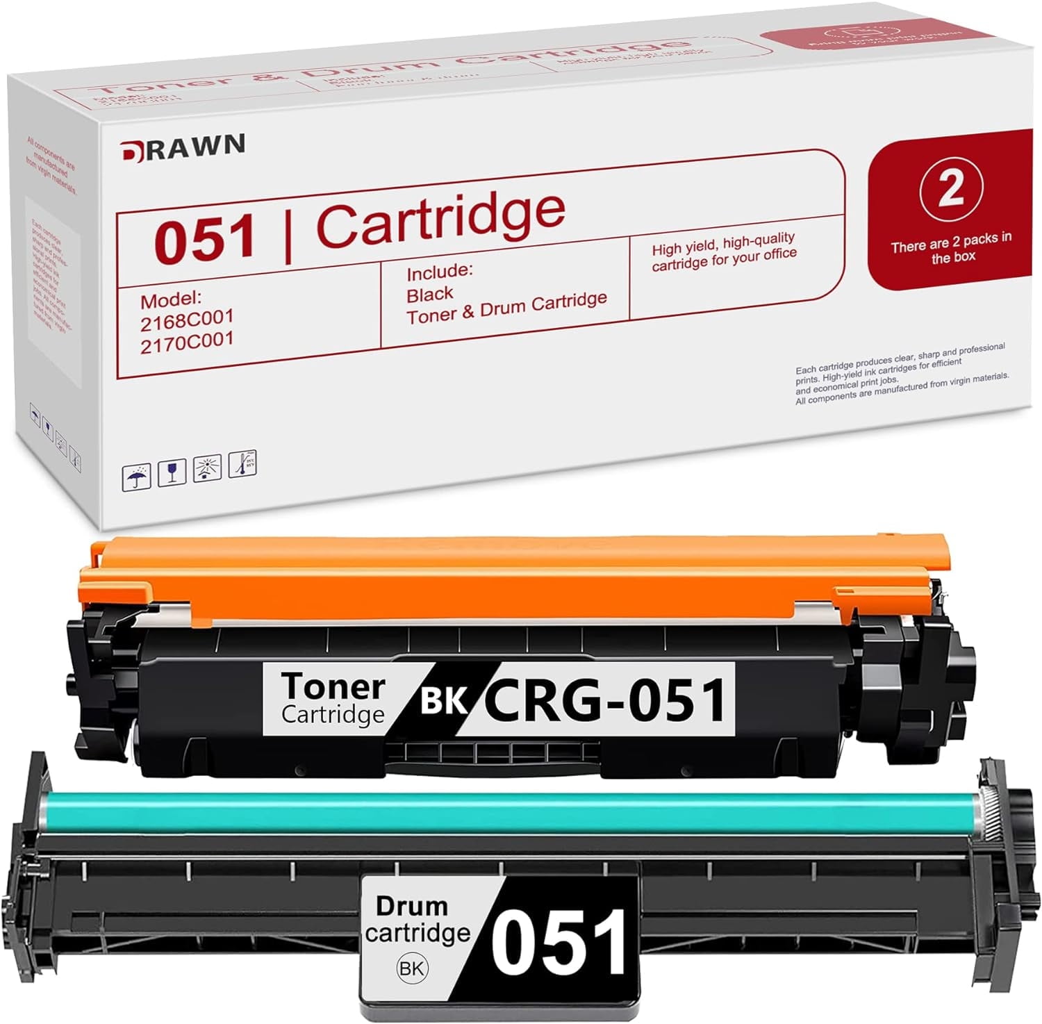 051 Toner Cartridge and 051 Drum Unit, 2 Pack, Replacement for Canon ...