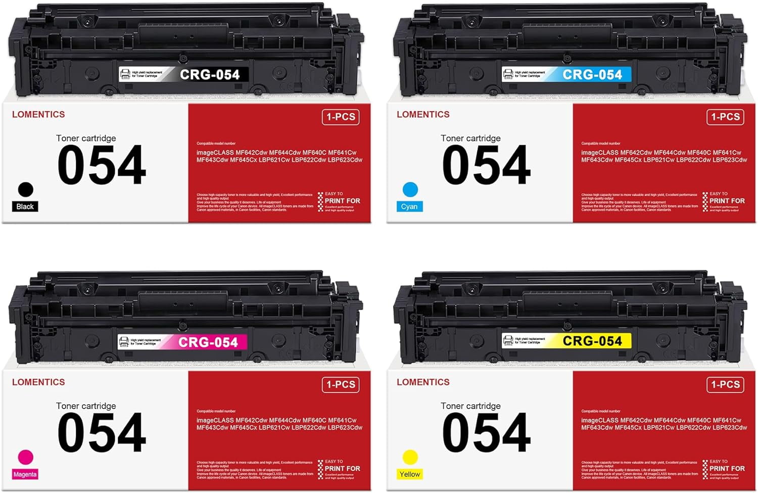 Loment 4-Pack 054 Toner Cartridges Set for Canon imageCLASS MF642Cdw ...