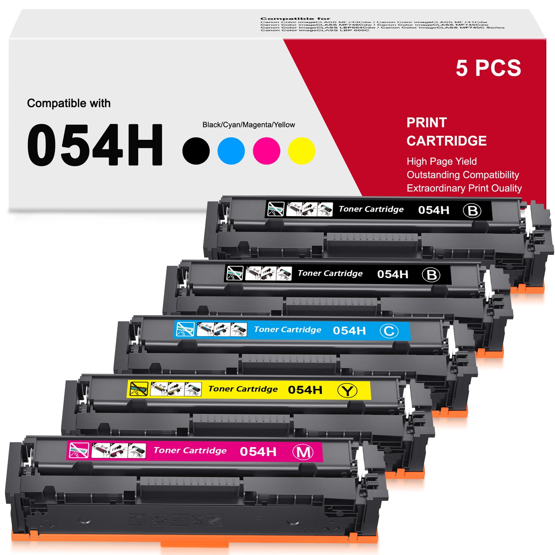 5-Pack 054H Toner for Canon MF641Cw, MF642Cdw, MF643Cdw, MF644Cdw ...
