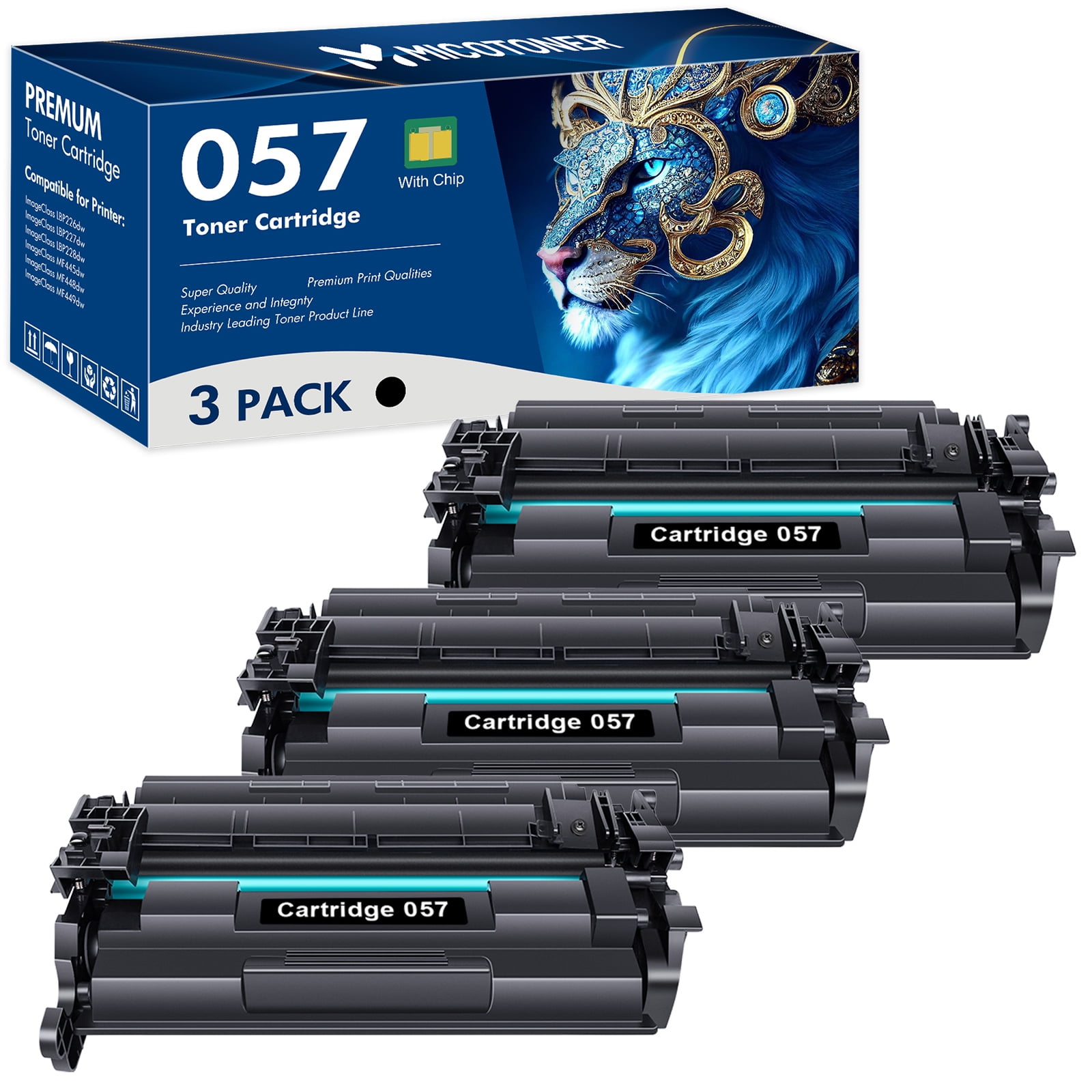 057 057H 3-Pack Compatible Toner Cartridge with Chip for Canon 057 Work ...