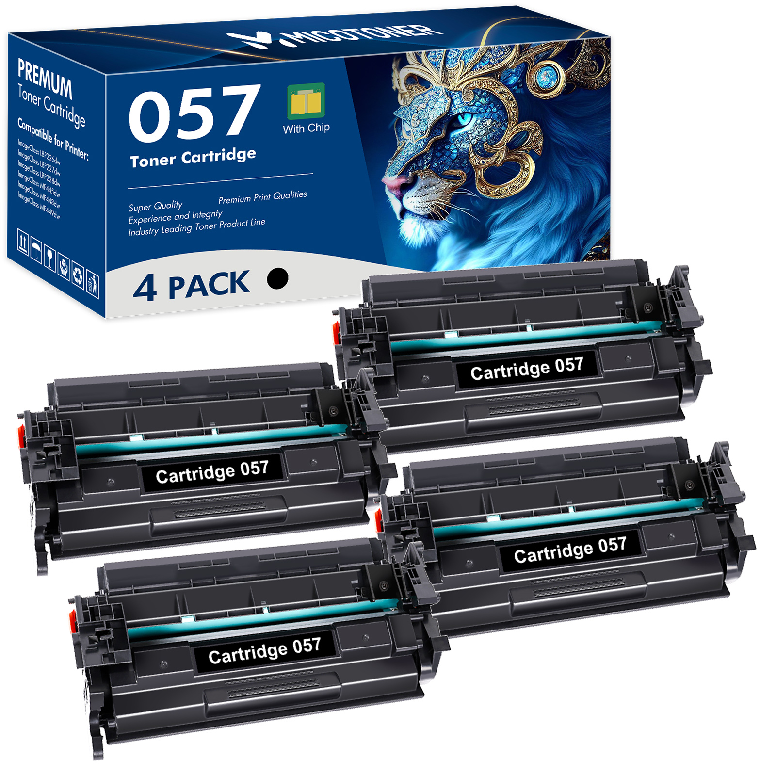 057 057H CRG057 4-Pack Compatible Toner Cartridge with Chip for Canon ...