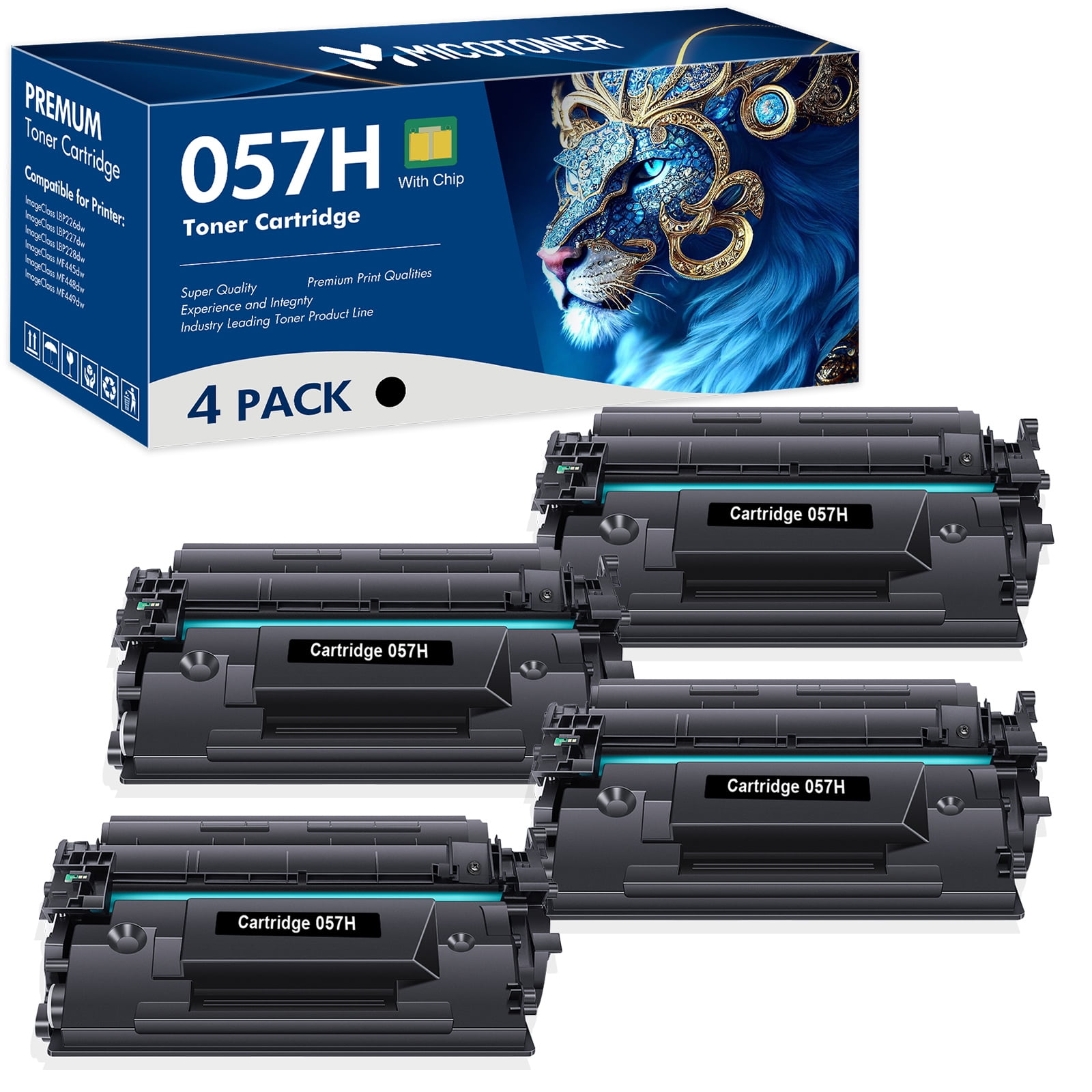 057H 057 4-Pack Compatible Toner Cartridge with Chip for Canon 057H ...