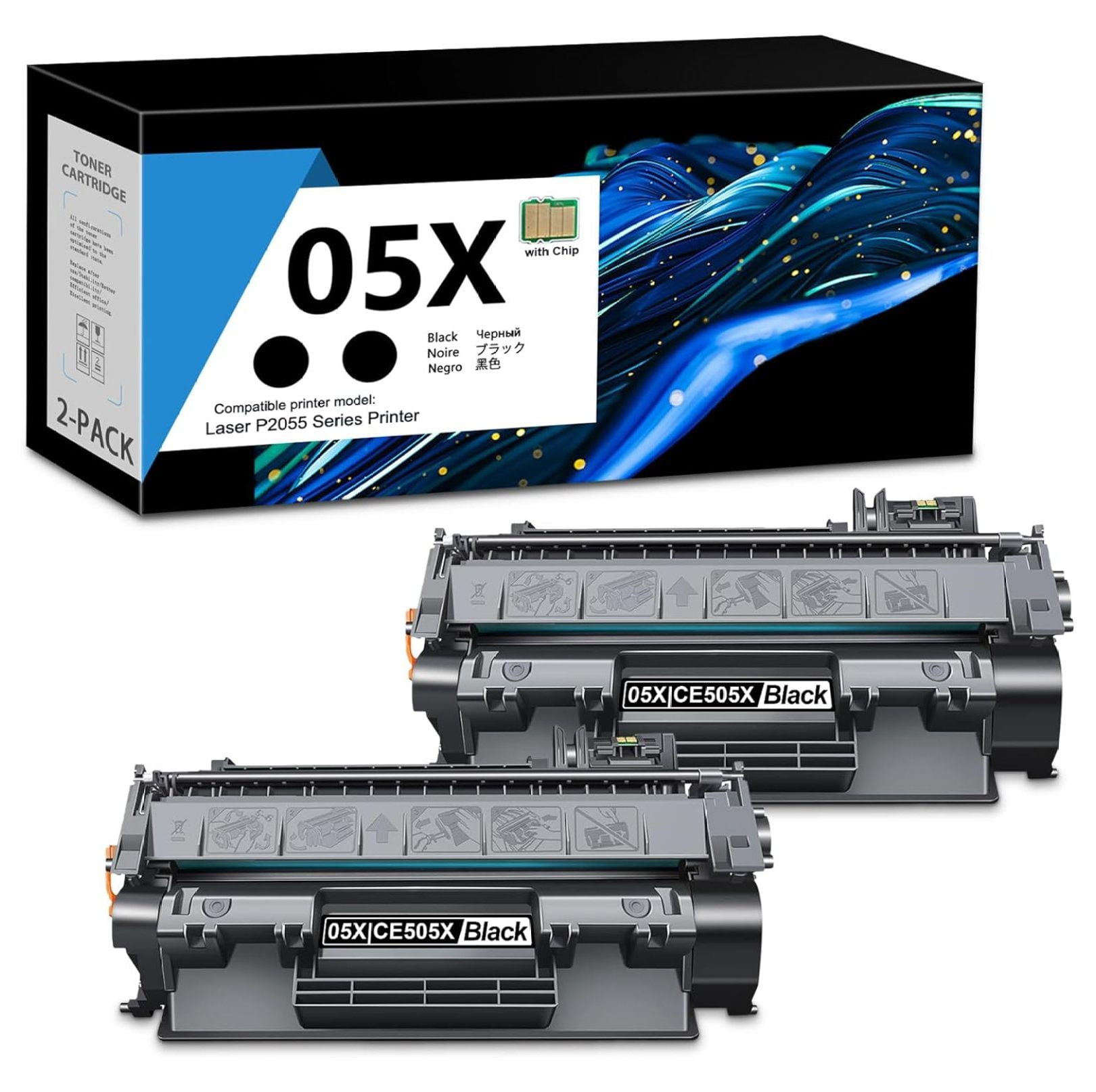 05X Toner Cartridge Black 2-Pack Replacement for Laser 05X CE505X Use ...