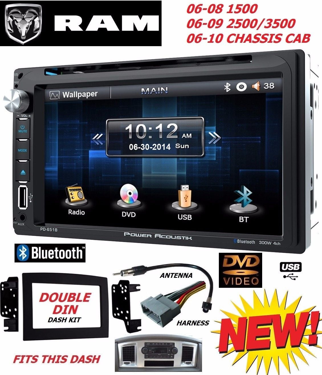 06 07 08 09 10 RAM TOUCHSCREEN BLUETOOTH CD DVD USB DOUBLE DIN CAR ...
