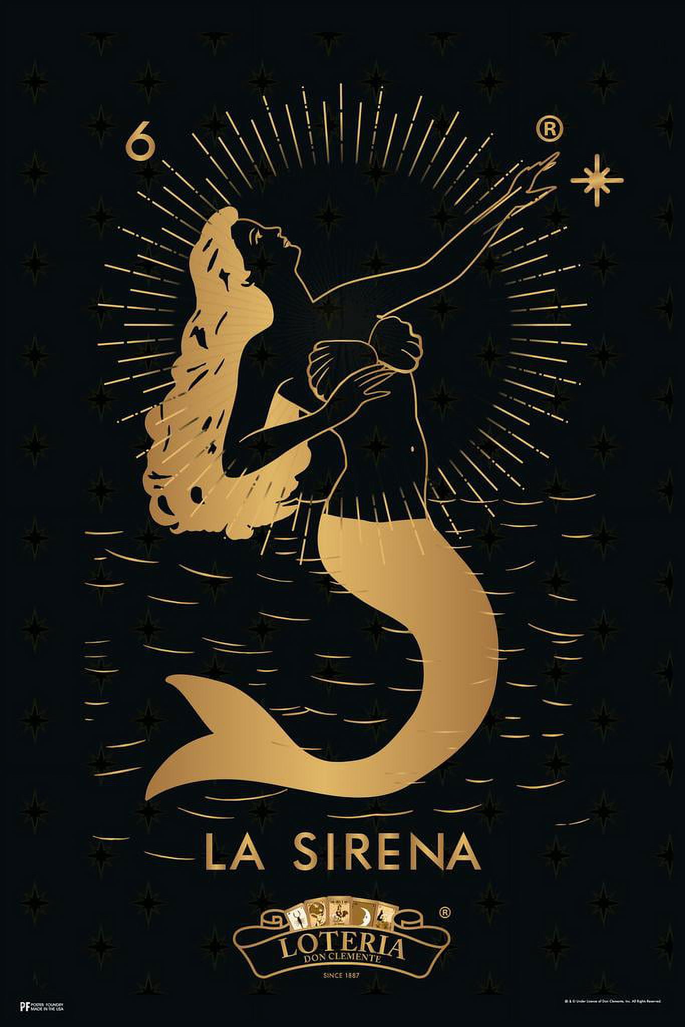 06 La Sirena Mermaid Loteria Card Black Gold Mexican Bingo Lottery Day ...