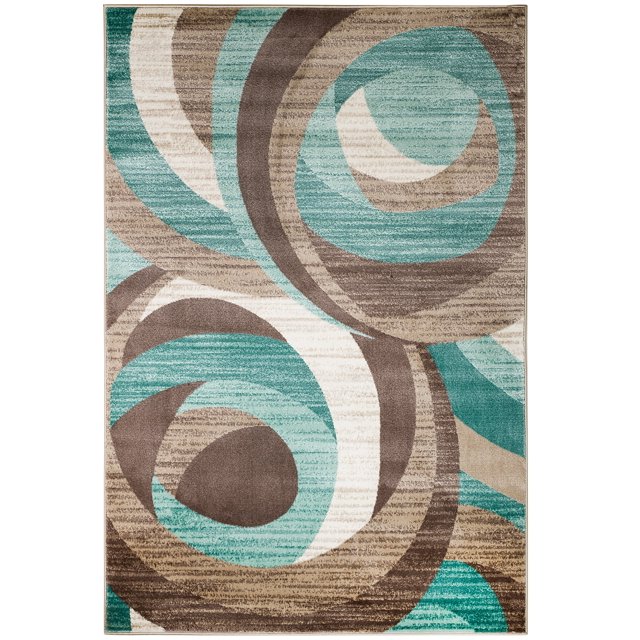 #060 SUM; Teal Circular Swirl Geometric Modern Area Rug RUG AND DECOR ...
