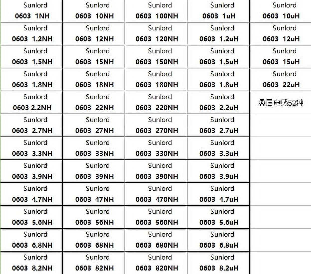 0603 SMD Chip Inductor Assorted Kit 1nH-22uH 52 Valuesx25 Sample Book ...