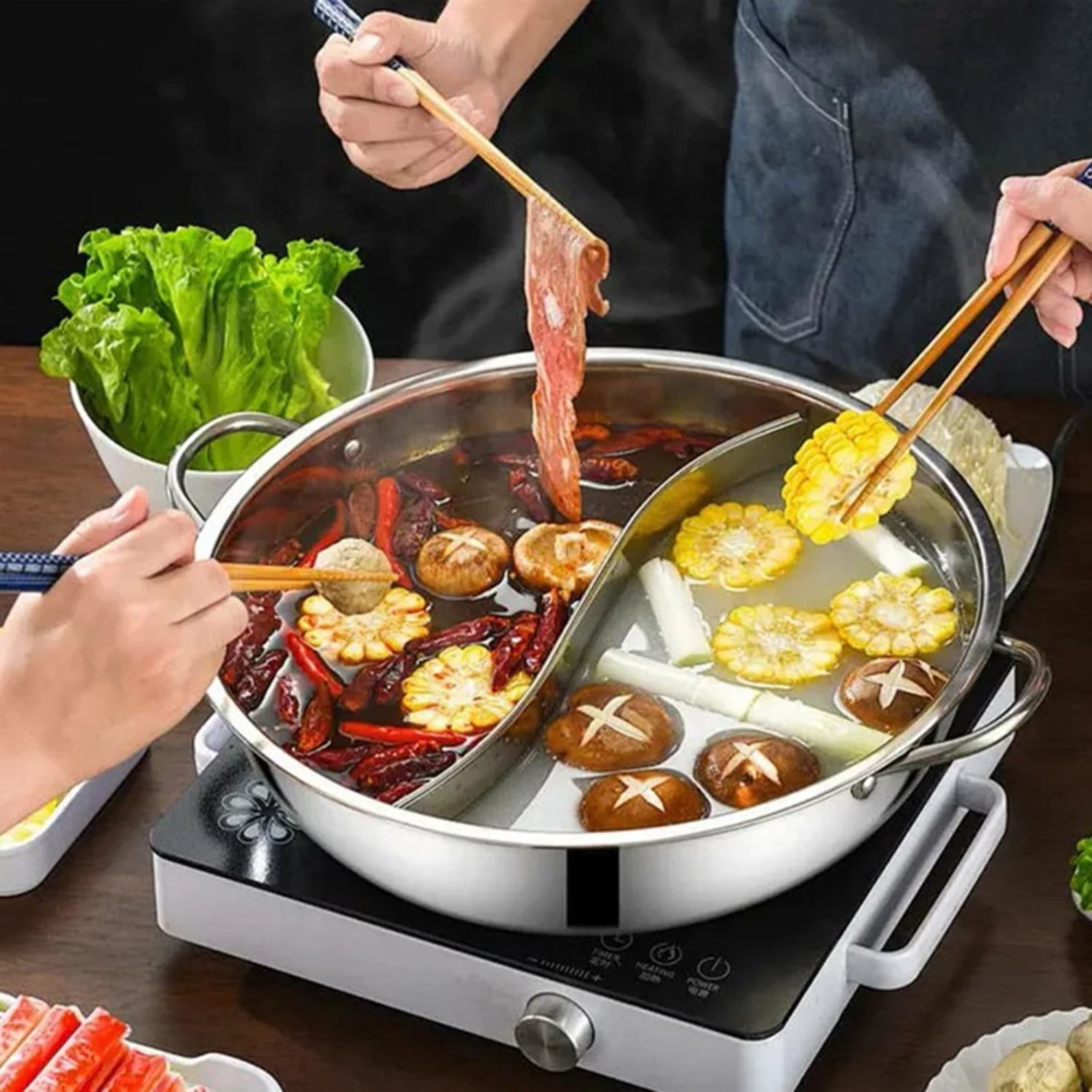 0620 28/30cm Twin Divided Hot Pot Stainless Steel Hotpot Kitchen Cooker ...