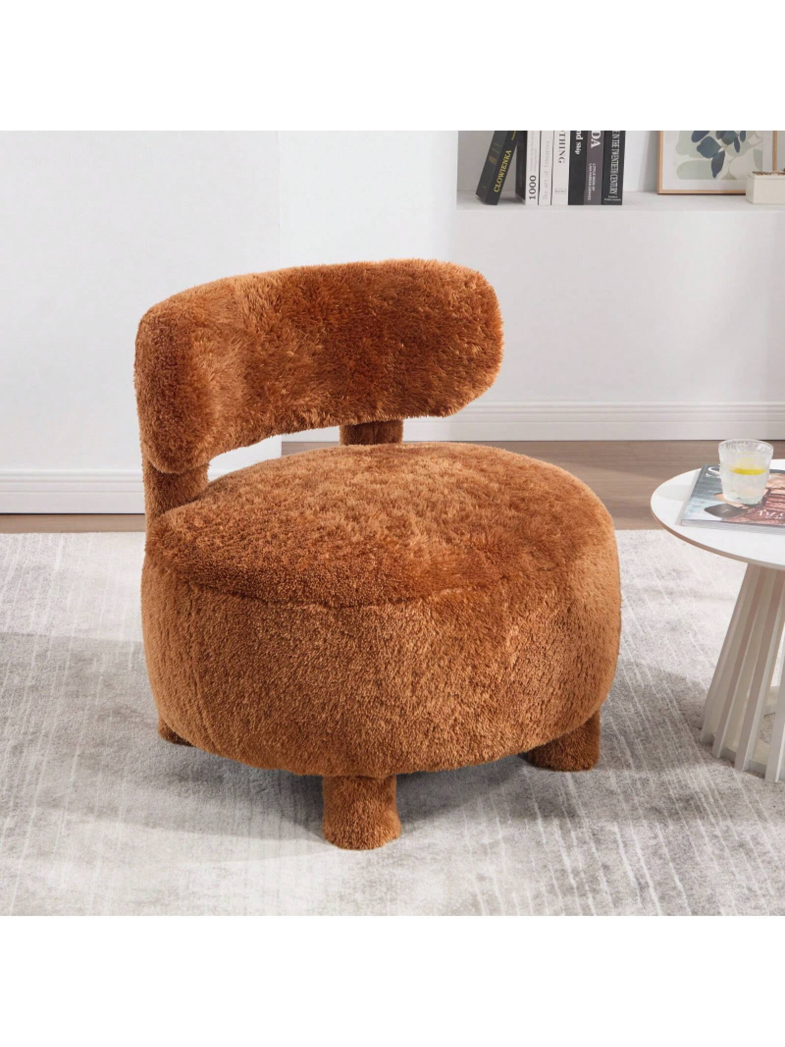 063 Fur Upholstered Accent Chair – Armless, Curved Wingback, Solid Wood ...