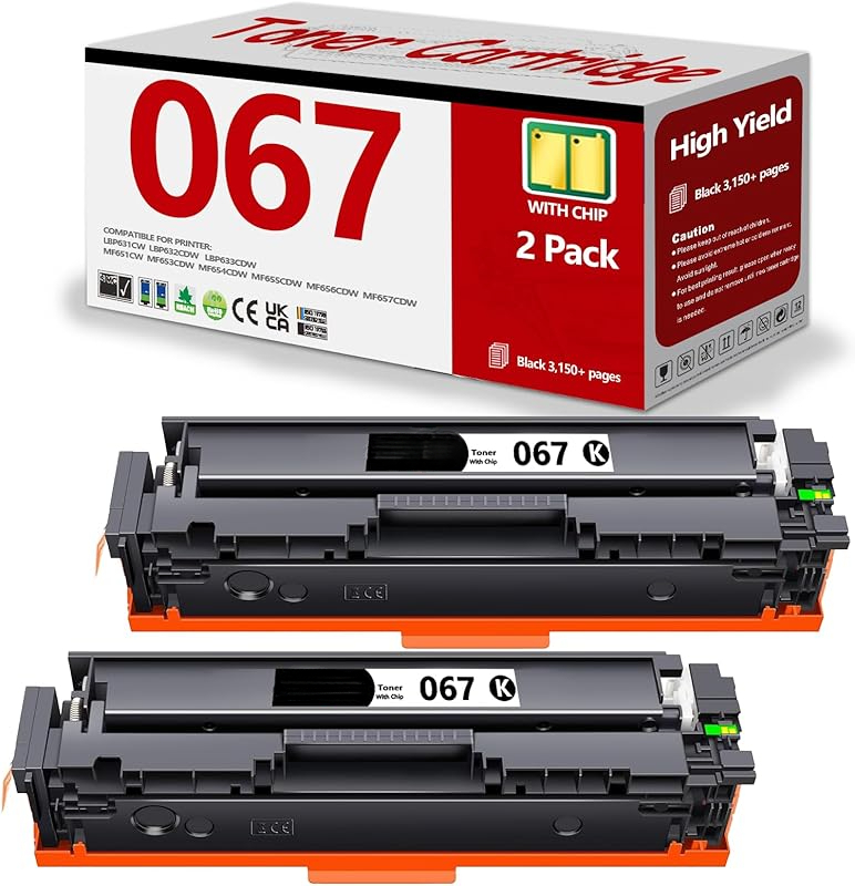 067 067H Black Toner Cartridge Set 2 Pack CRG-067 Compatible ...