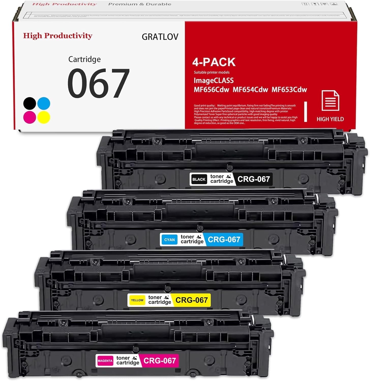High Yield 4 Pack Toner Cartridge 067 for Canon MF656Cdw MF654Cdw ...