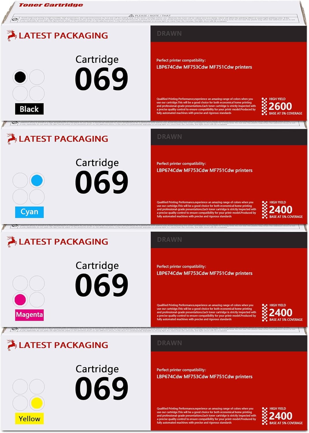 069 CRG-069 Toner Cartridge [4-Pack, 1BK+1C+1M+1Y]: Replacement for Canon 5094C001 5093C001 ...