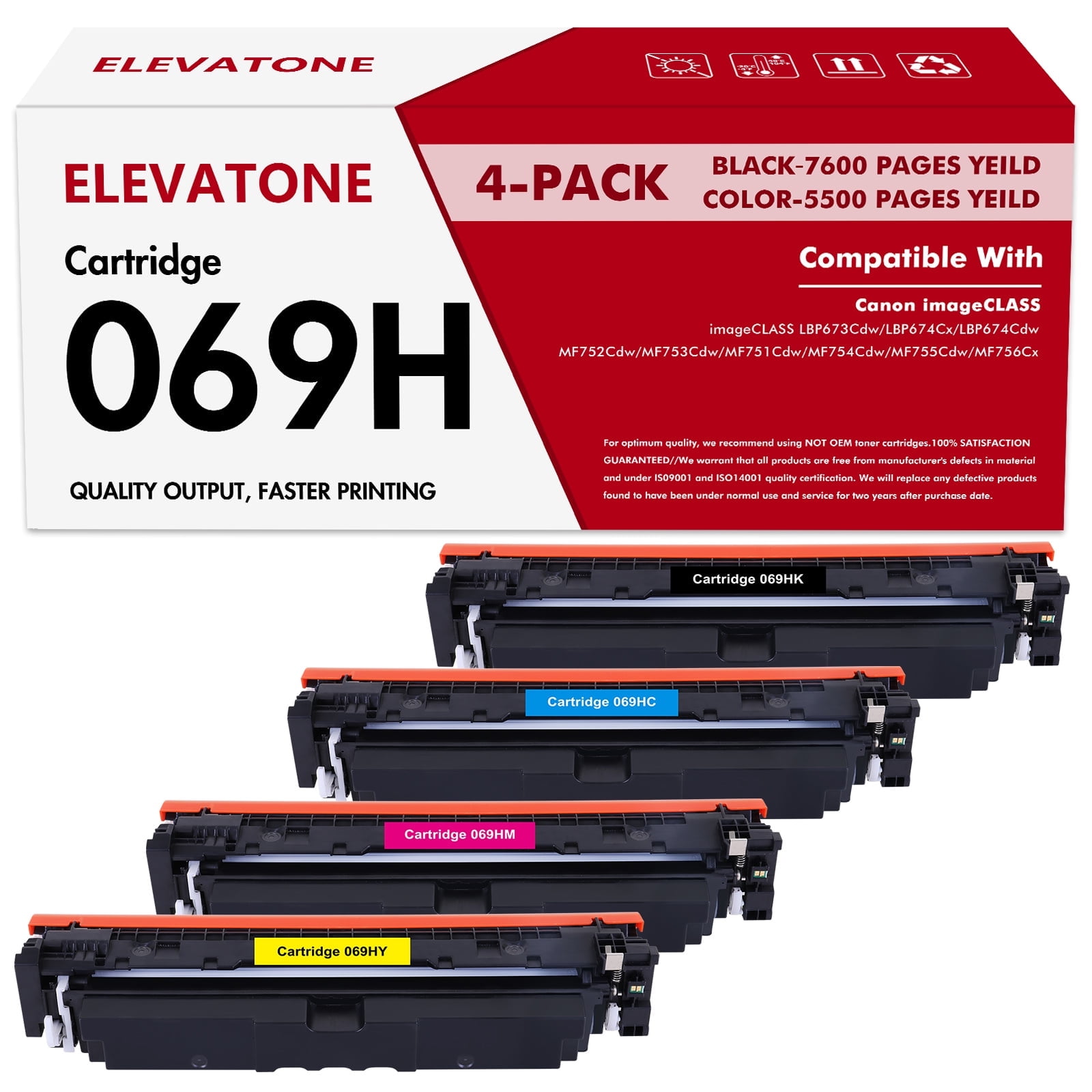 069H CRG-069H 069 4-Pack High Yields Toner Cartridge Compatible for ...