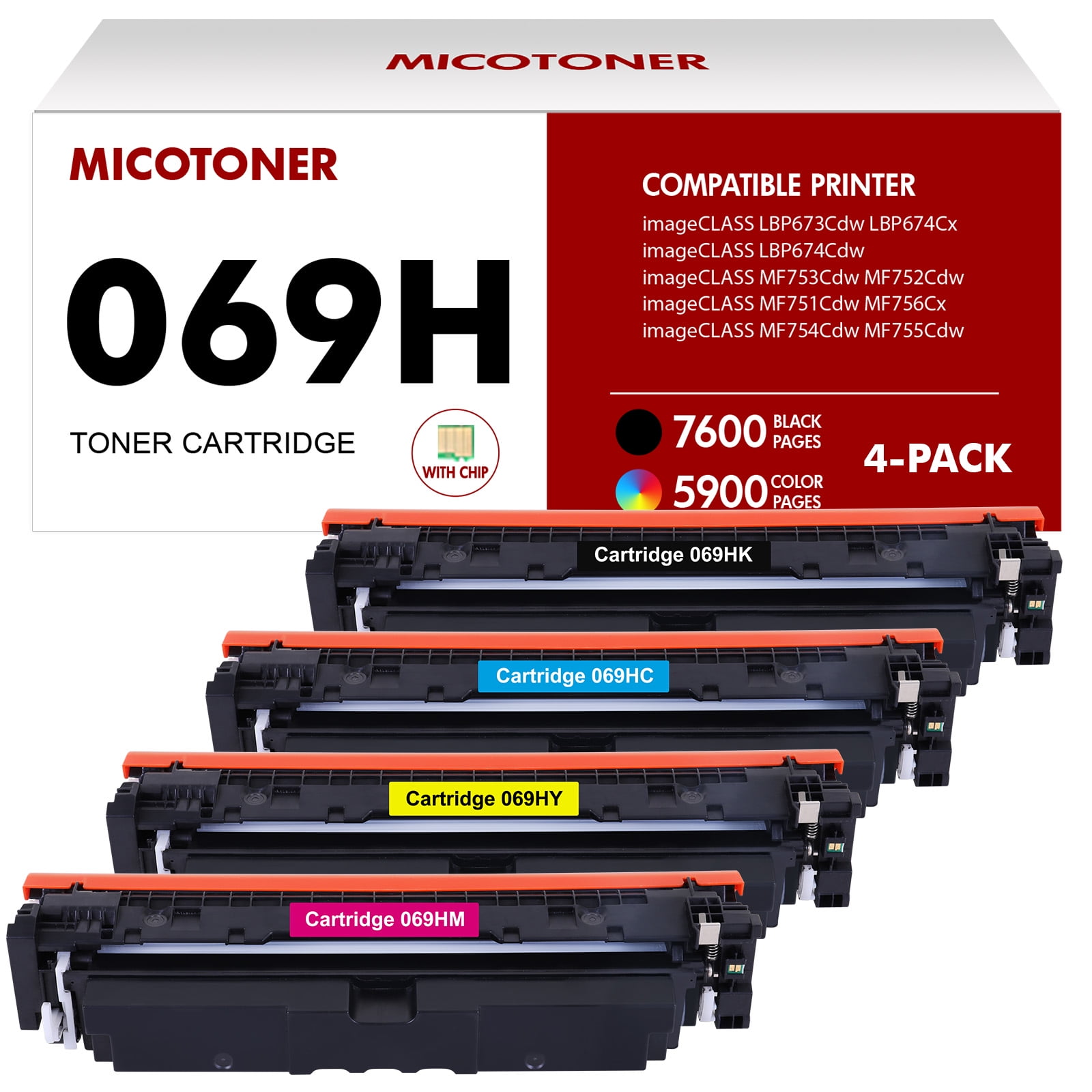 069H CRG-069H 069 4-Pack High Yields Toner Cartridge Compatible for ...