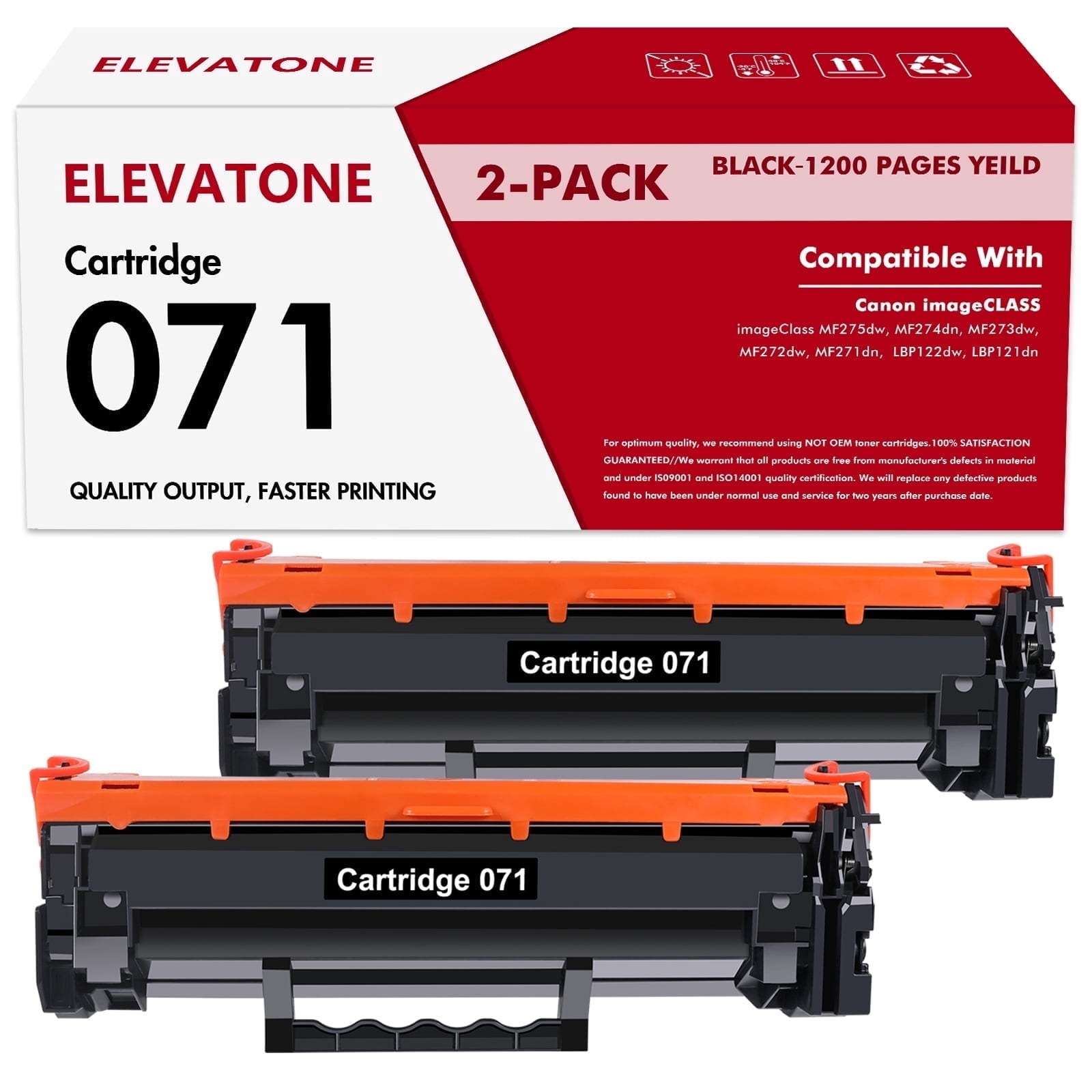 071 2-Pack Toner Cartridge with Chip Compatible for Canon 071 071H CRG ...