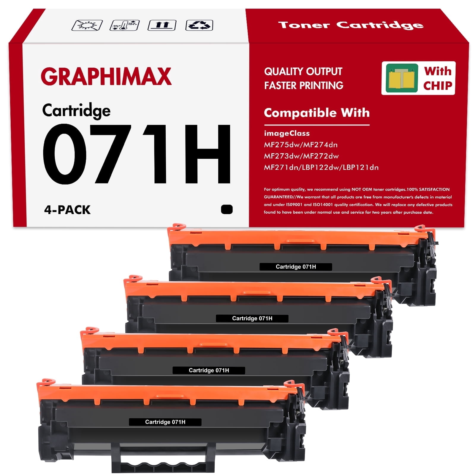 071H Toner Cartridge with Chip 4-Pack Compatible for Canon 071H 071 CRG ...