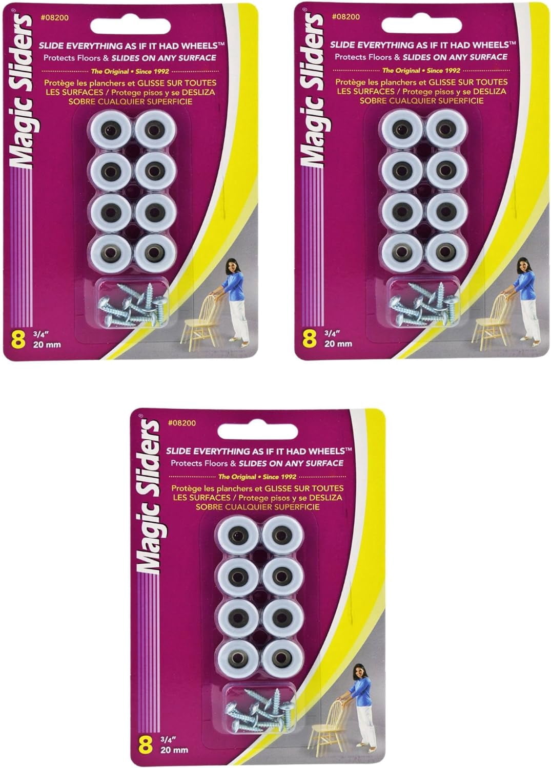 08200 ¾ inch Round on Floor Sliding Discs- 8 Count (Pack of 3 ...
