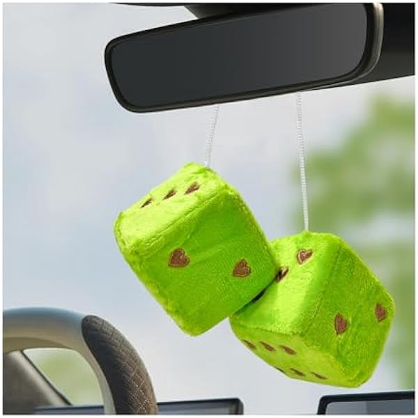 0829 1 Pair Fuzzy Plush Dice for Car Mirror, 3'' Retro Square Dice with ...