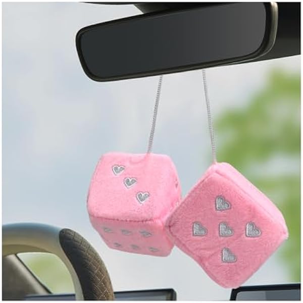 0829 1 Pair Fuzzy Plush Dice for Car Mirror, 3'' Retro Square Dice with ...