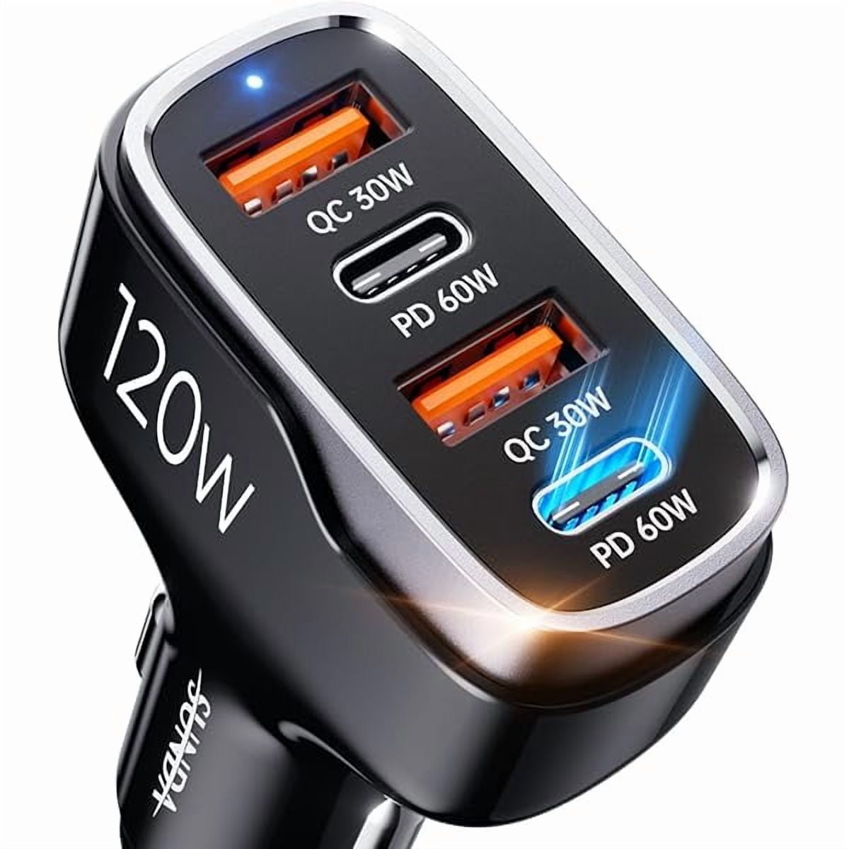 0829 120W USB C Fast Car Charger, 4-Ports Cigarette Lighter Adapter ...