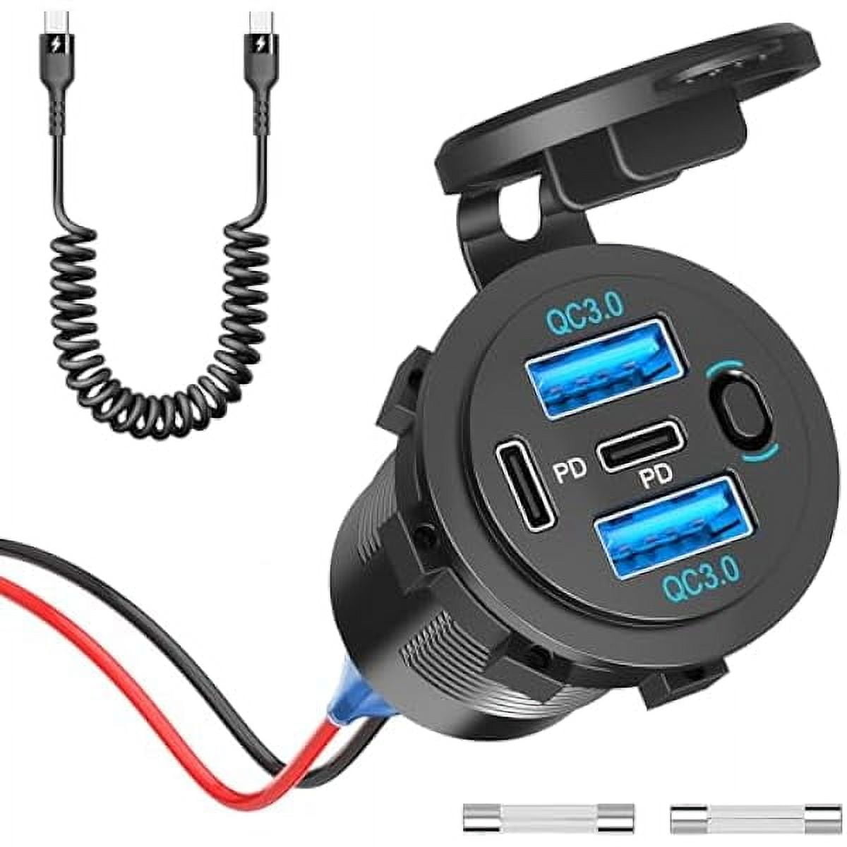 0829 12V USB C Outlet 90W 4 Ports Car Charger Socket, Dual PD 36W and ...