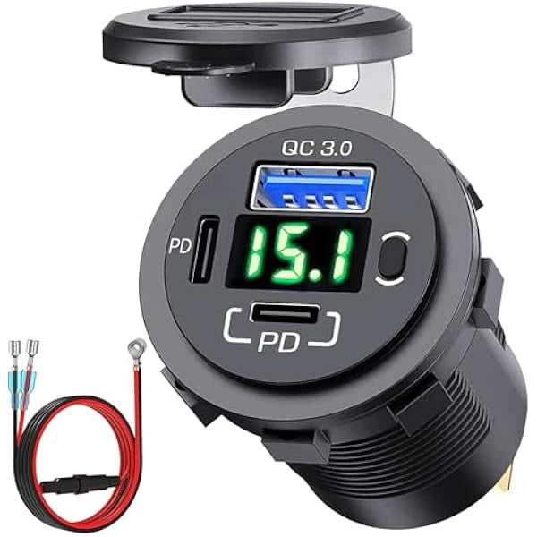 0829 12V USB Outlet Dual PD USB C & Quick Charge 3.0 Car Charger 3 Port ...