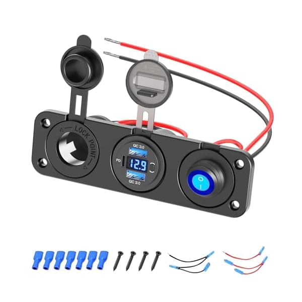 0829 12V USB Outlet Panel 3 in 1, Dual Quick Charge 3.0 and PD3.0 USB C ...
