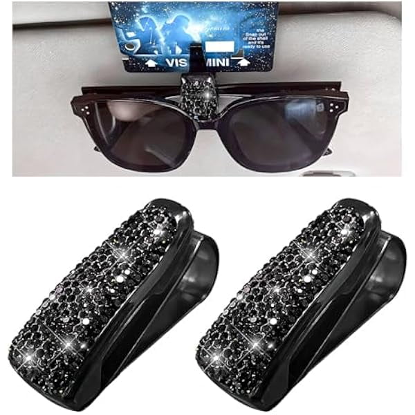 0829 2 PCS Bling Sunglasses Holder for Car Sun Visor, Crystal ...