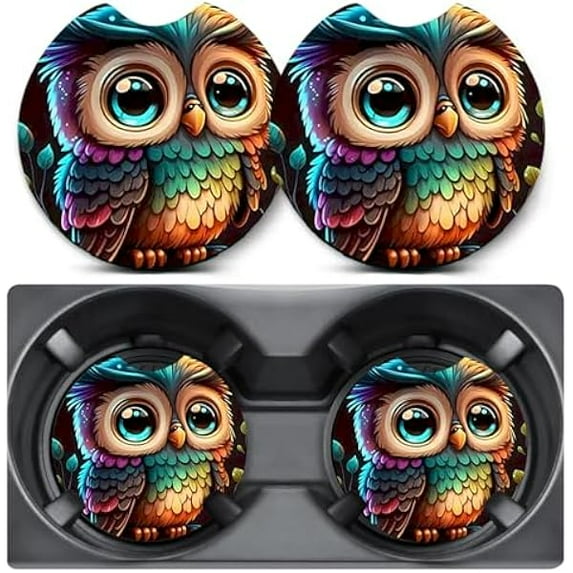 0829 2 Pack Car Coasters for Cup Holders,Owl Car Cup Holder Coasters,2. ...