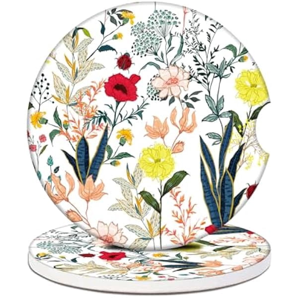 0829 2 Pack Car Cup Holder Coasters - Garden Full of Blooming Flower ...
