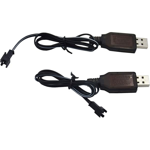 0829 2 Pack SM-2P USB Charger Power Adapter Cable for SY-E511 RC Excavator 4.8V NiCd or NiMH ...