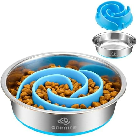 0829 2-in-1 Metal Dog Bowl with Slow Feeder Insert, Stainless Steel Dog ...
